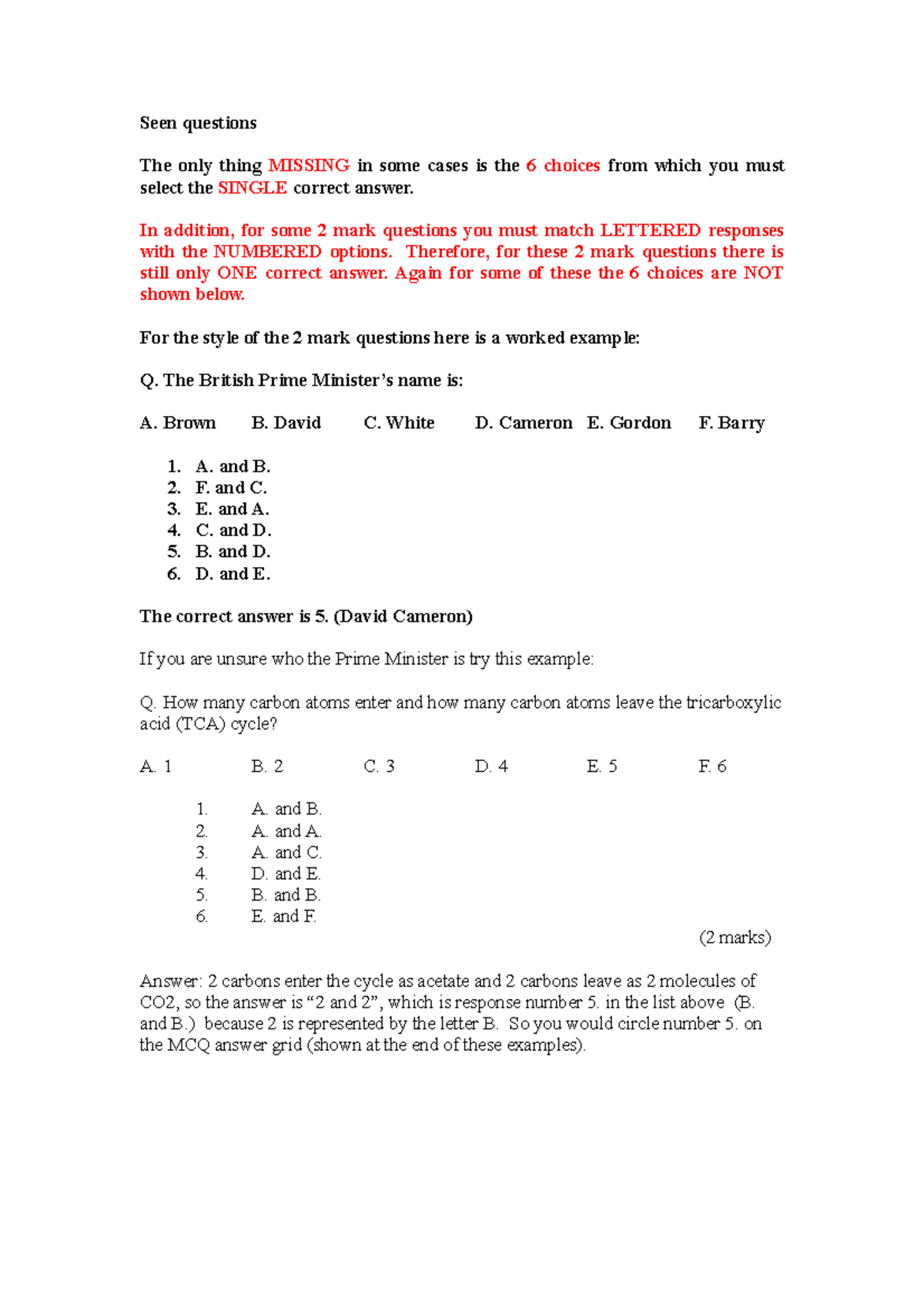 Exam 2014, questions and answers - Seen questions The only thing MISSING in some cases is the 6 ...