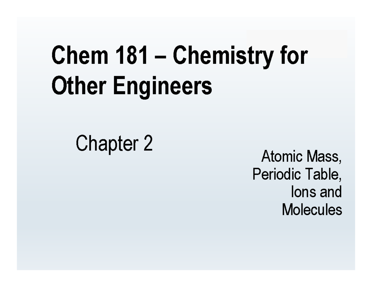 Week 3 - Atomic Mass, Periodic Table, Ions and Molecules - - Studocu
