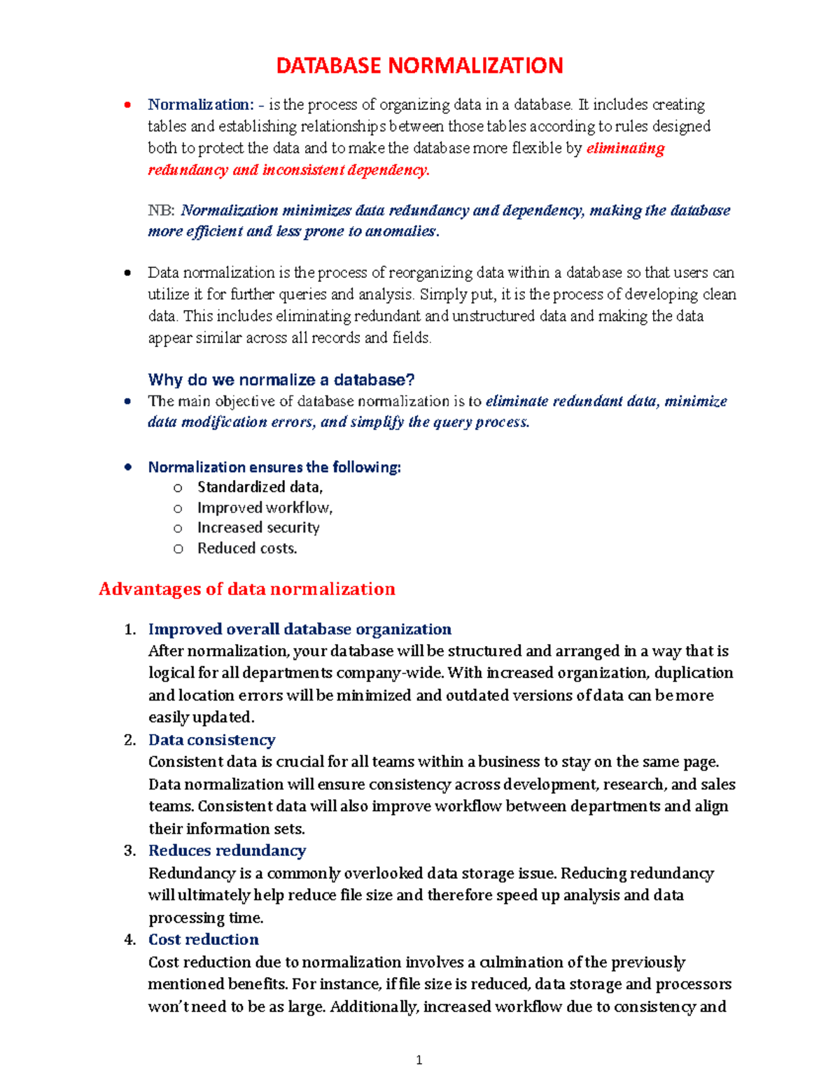 Database Normalization RVSD - DATABASE NORMALIZATION • Normalization ...