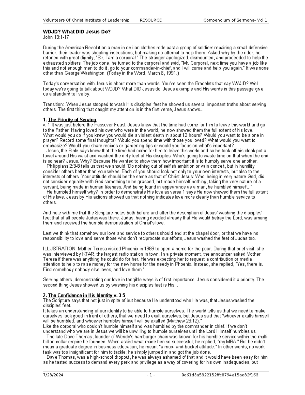 What Did Jesus Do - fact sheets - Volunteers Of Christ Institute of ...