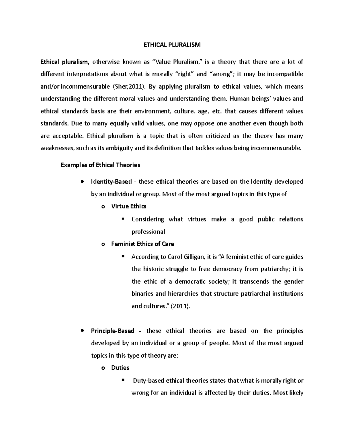 4(ethical pluralism), and 5(problems of pluralism) - ETHICAL PLURALISM ...