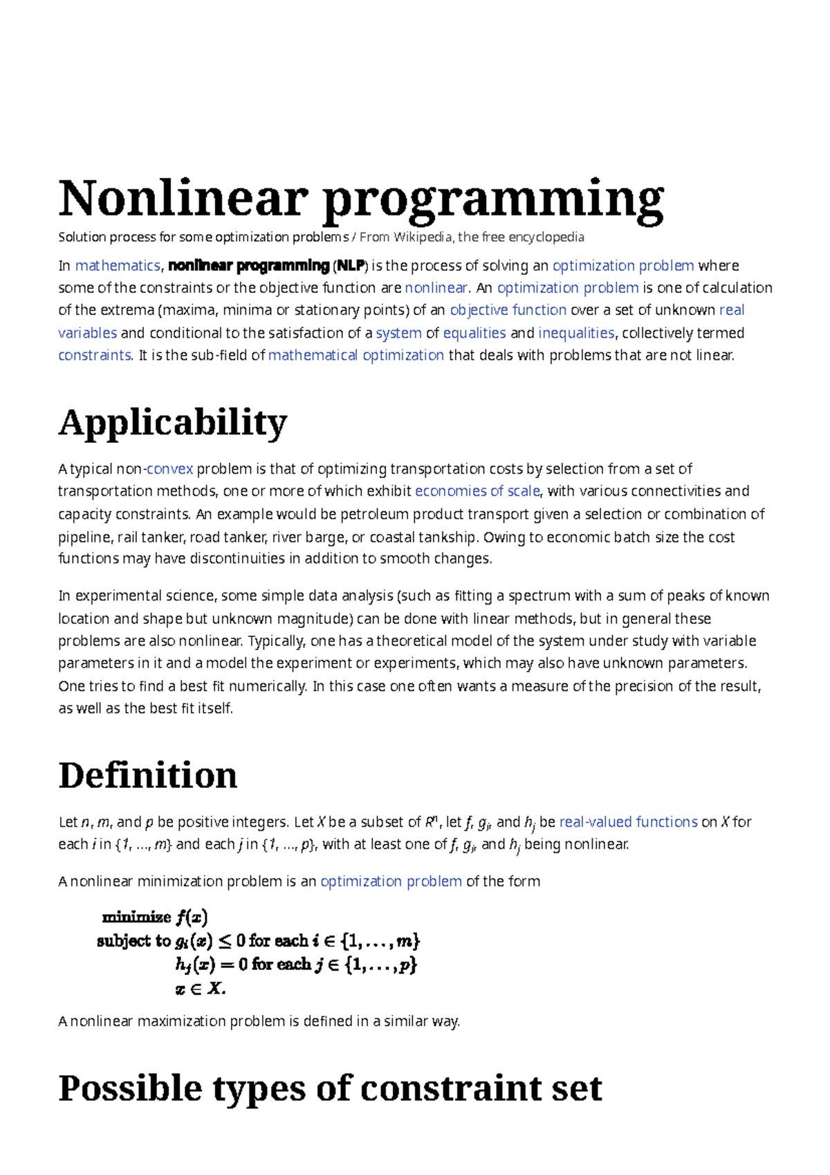 Nonlinear Programming Wikiwand Nonlinear Programming Solution Process For Some Optimization