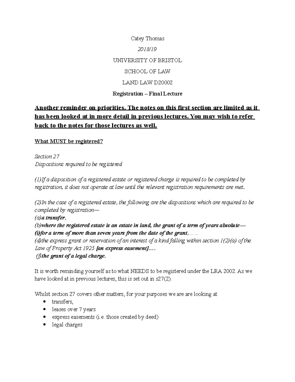 4:02:19 Registration Lecture notes - Priorities - Catey Thomas 2018 ...