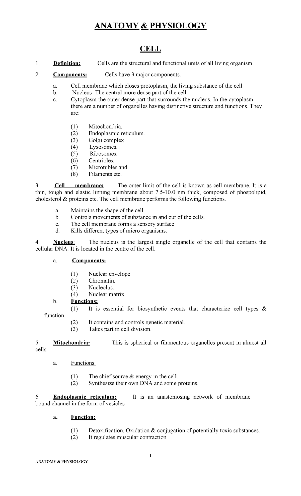 Anatomy and Physiology Module - ANATOMY & PHYSIOLOGY CELL Definition ...