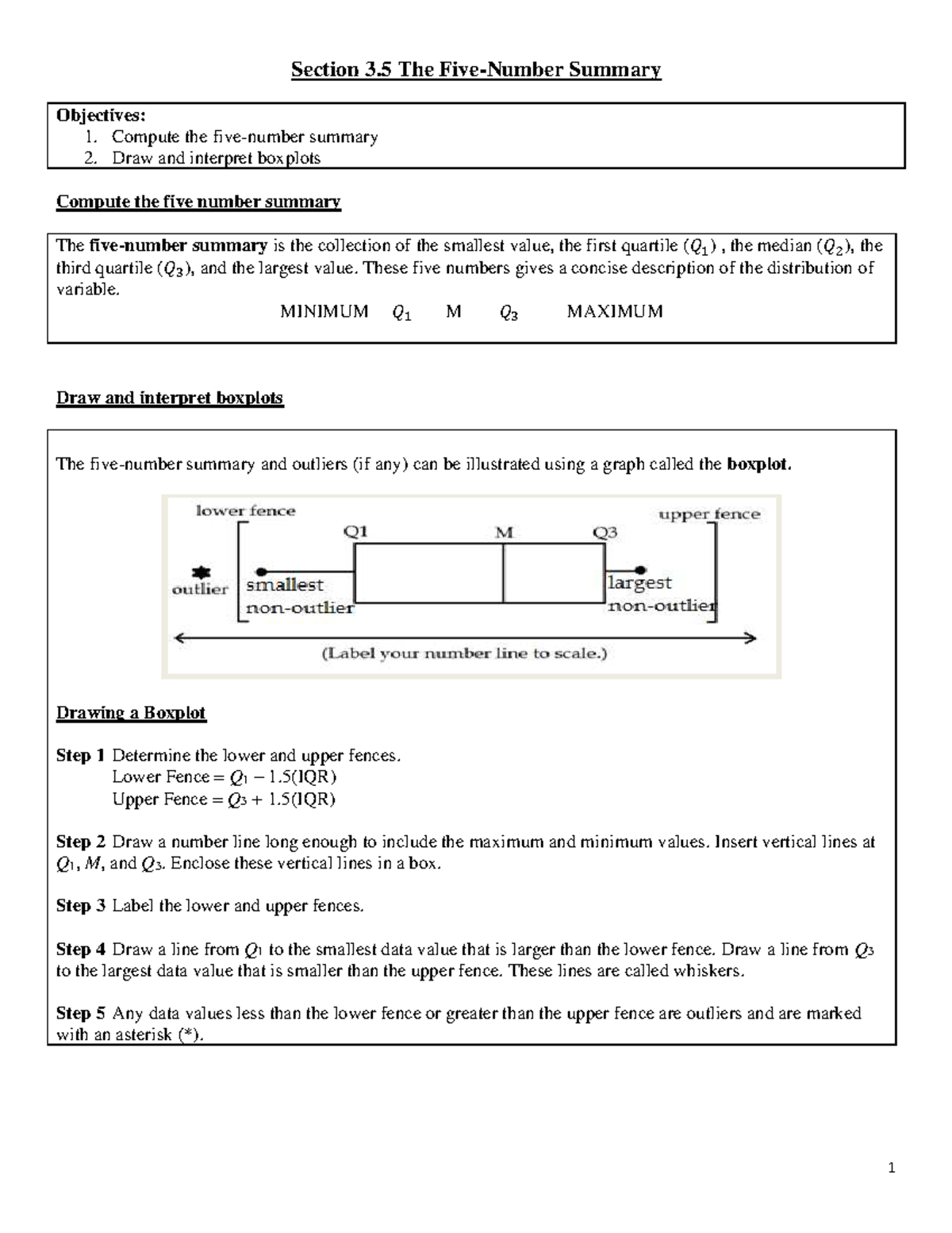 Section 3.5- The Five-Number Summary and Boxplots - 1 Section 3 The ...