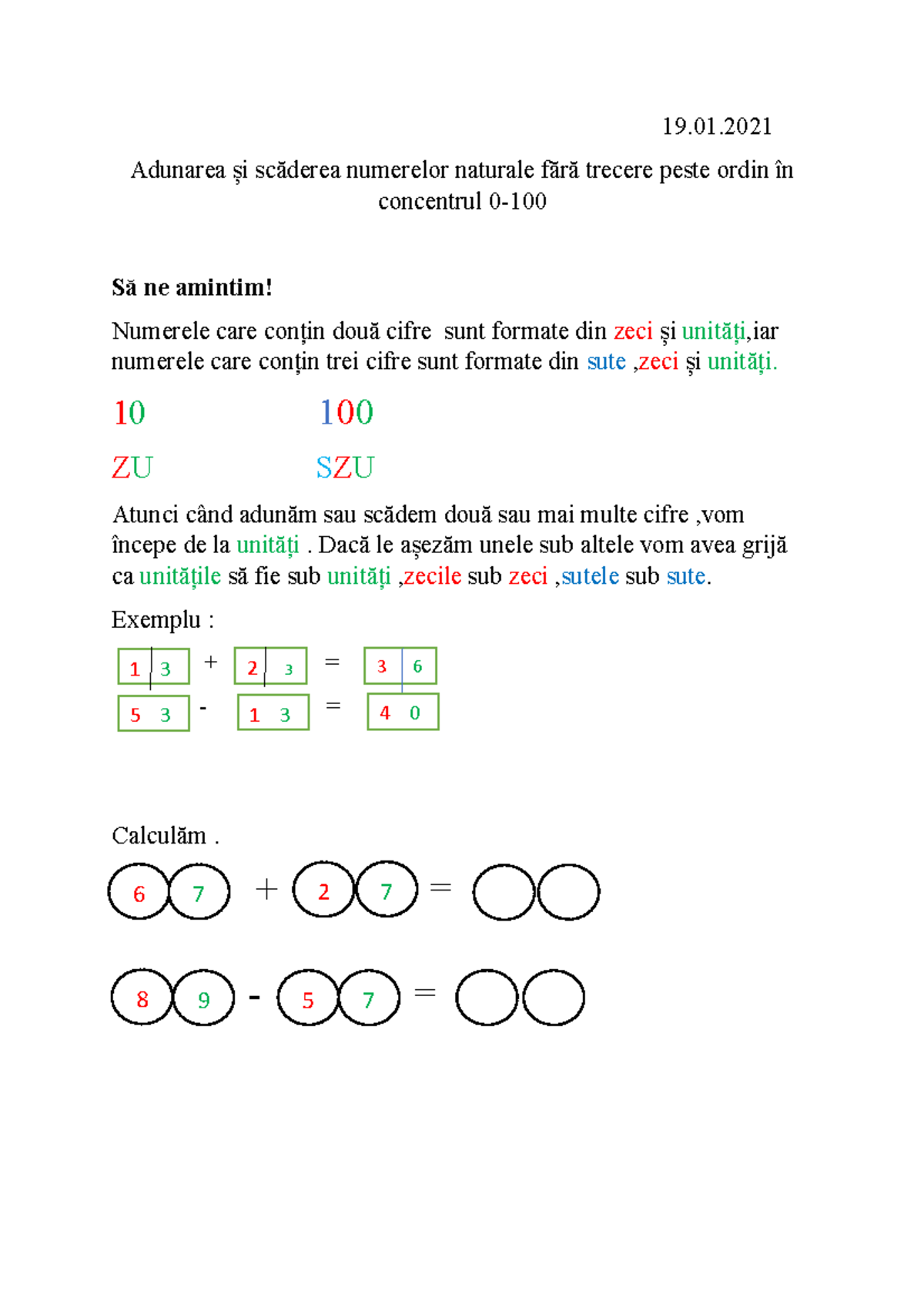 Adunarea și scăderea numerelor naturale 0-100 - 19. Adunarea și ...