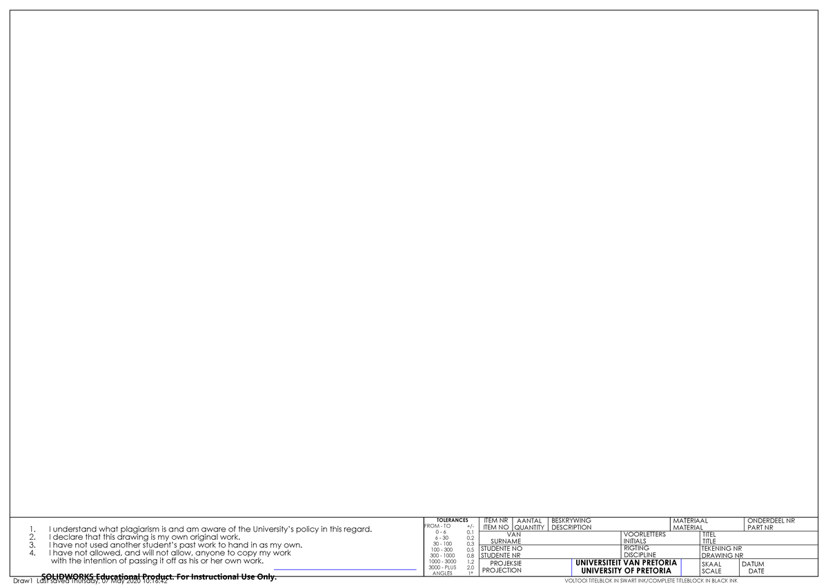 Drawing sheet - ITEM NR ITEM NO AANTAL QUANTITY BESKRYWING DESCRIPTION ...