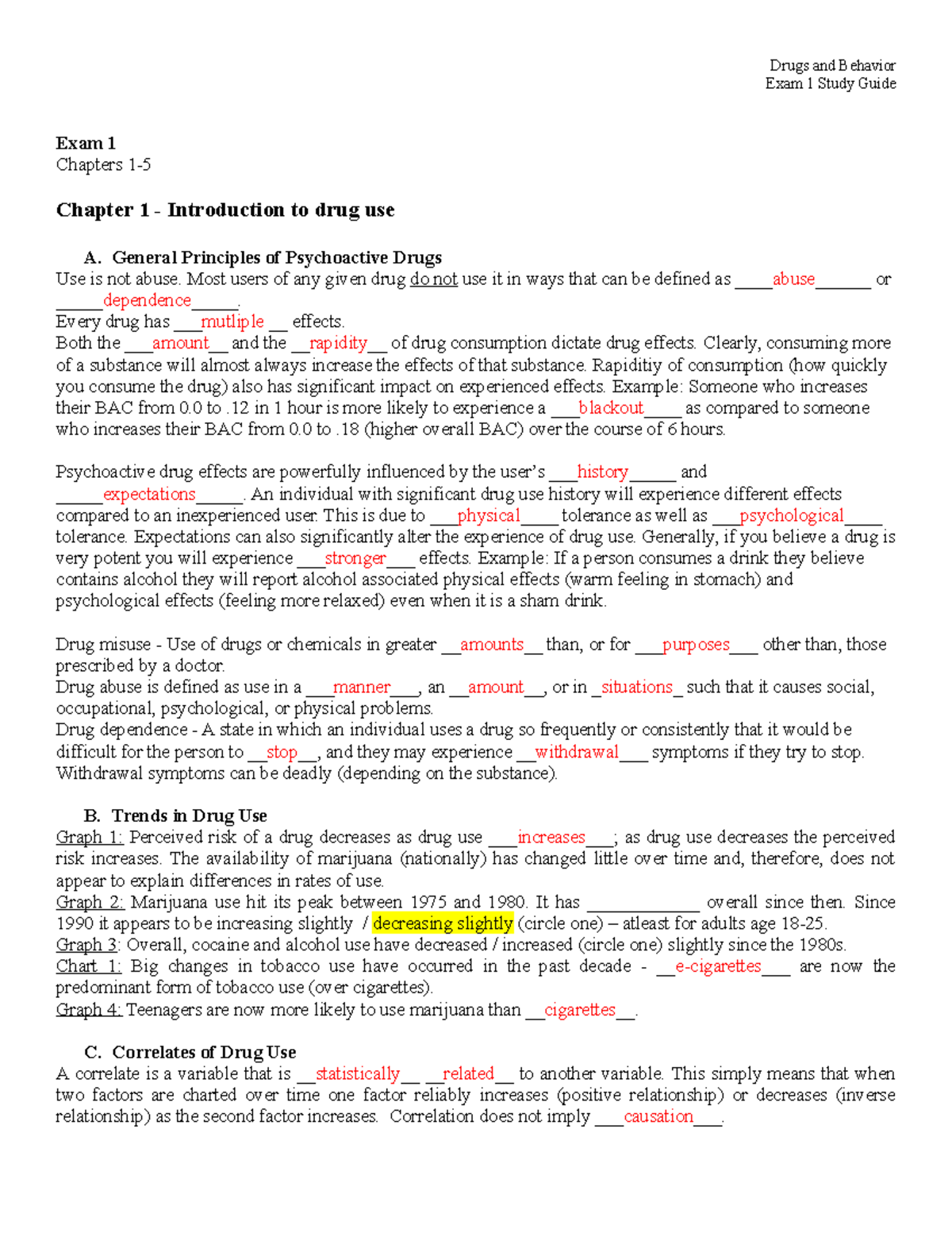 EXAM 1 Study Guide - Exam 1 Study Guide Exam 1 Chapters 1- Chapter 1 - Introduction to drug use ...