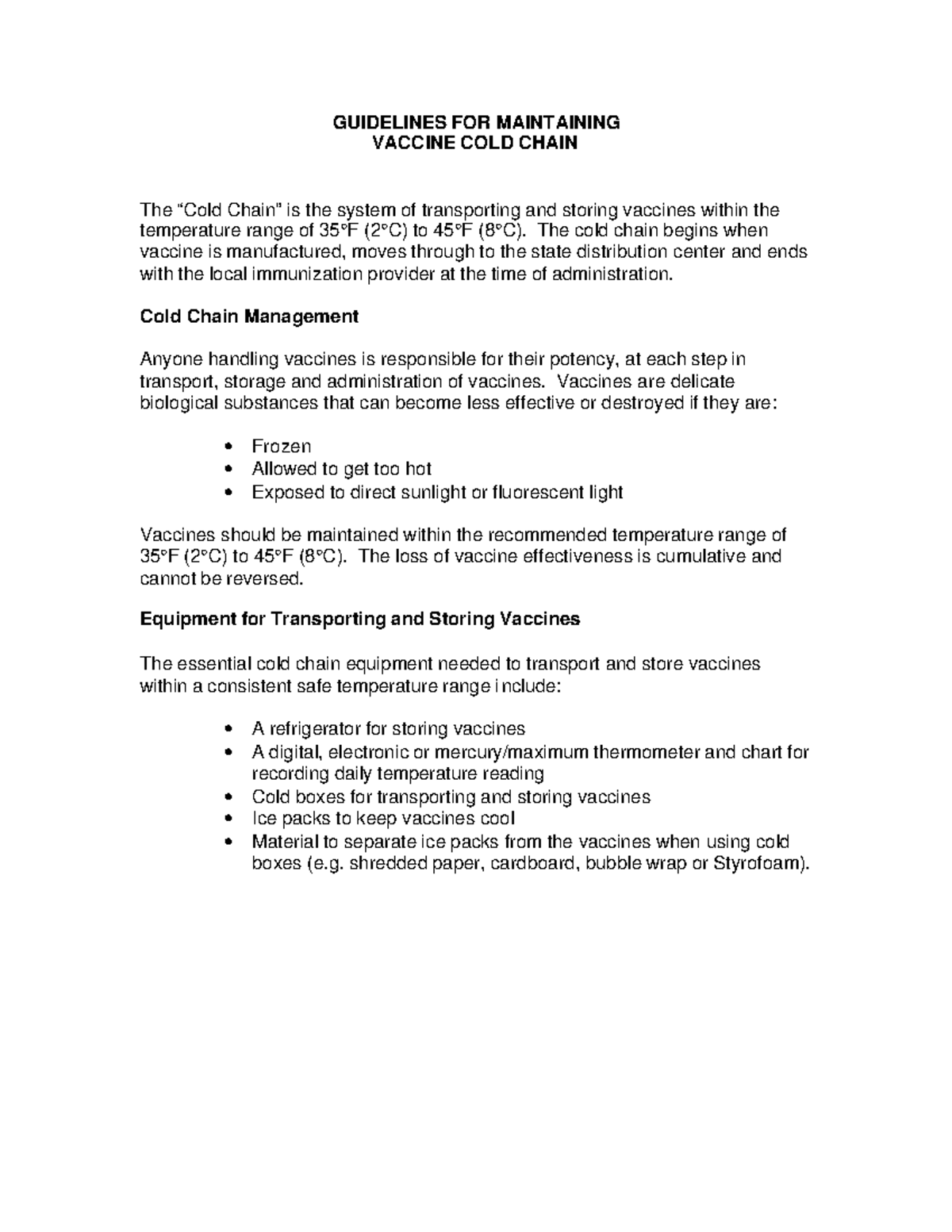 Coldchain - Immunization course unit. - GUIDELINES FOR MAINTAINING ...
