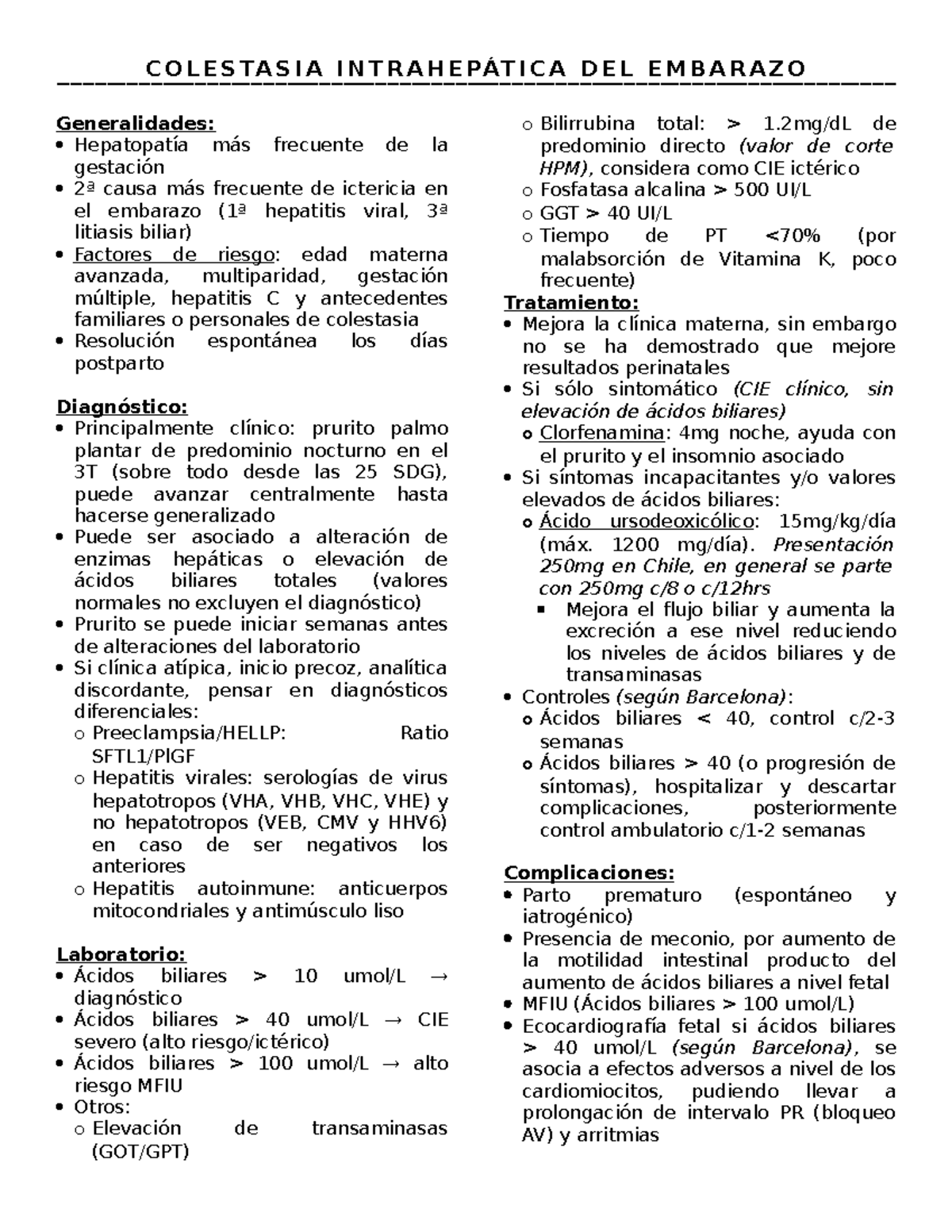 Colestasia intrahepática del embarazo - C O L E S TA S I A I N T R A H ...