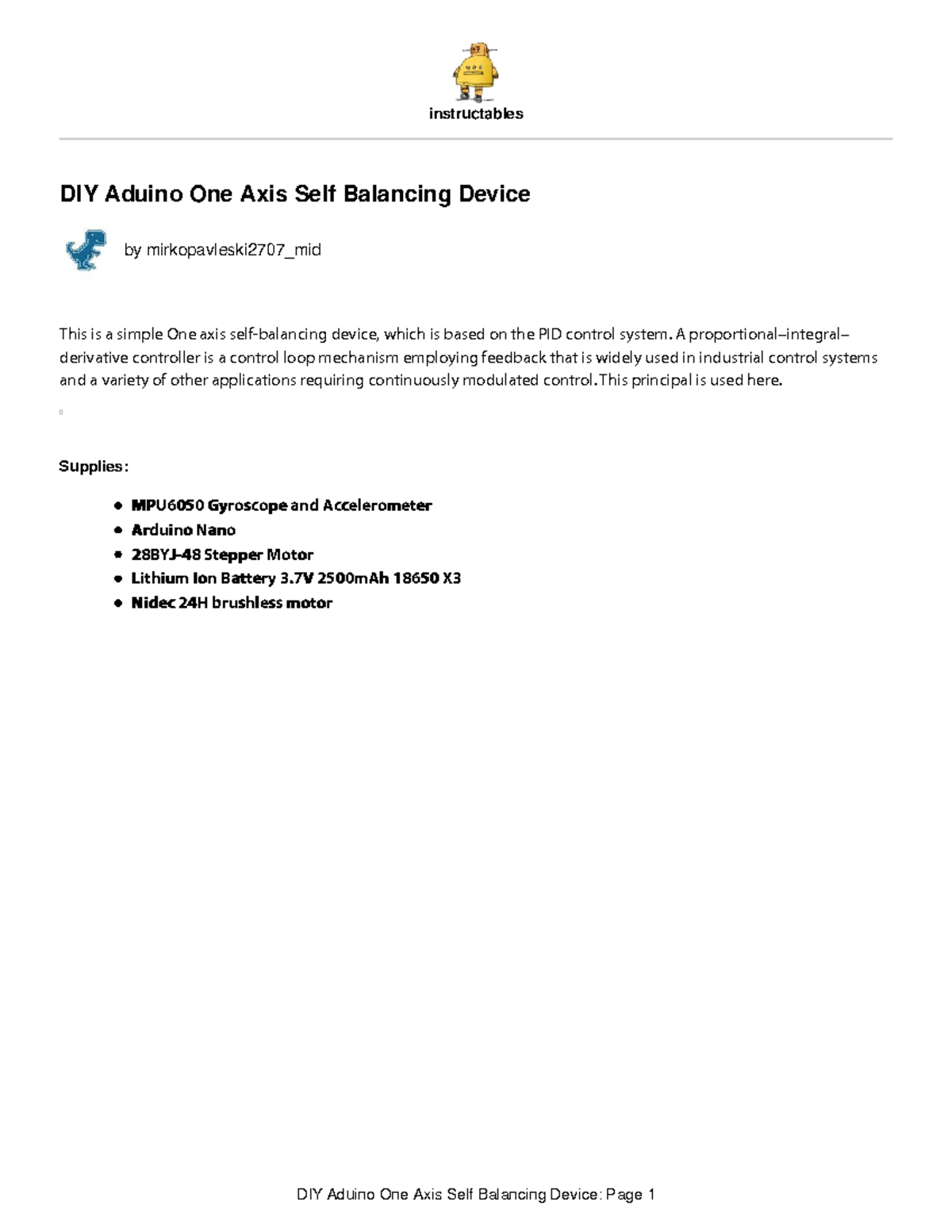 DIY Aduino One Axis Self Balancing Device 1 - instructables DIY Aduino ...