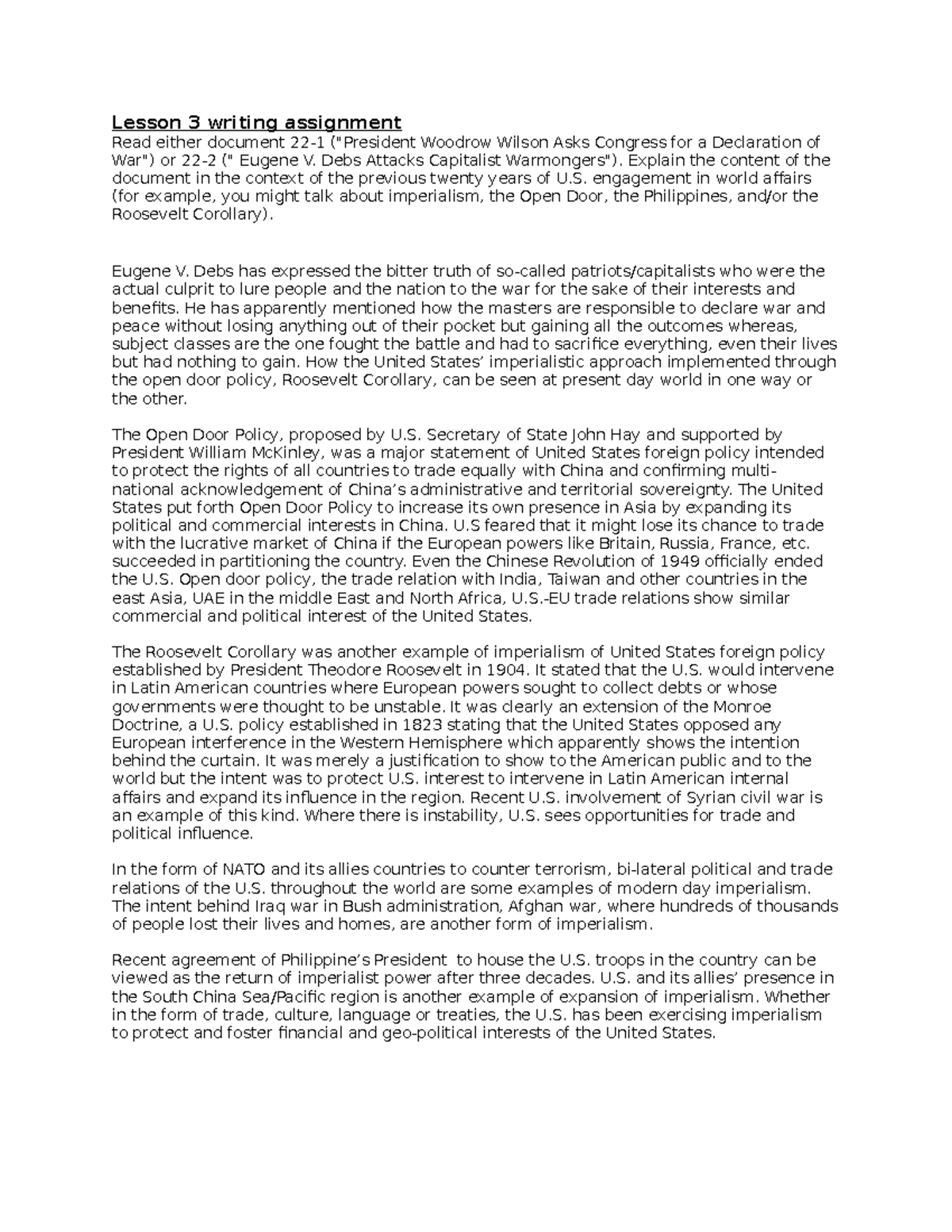 Lesson 3 writing assignment - Lesson 3 writing assignment Read either ...