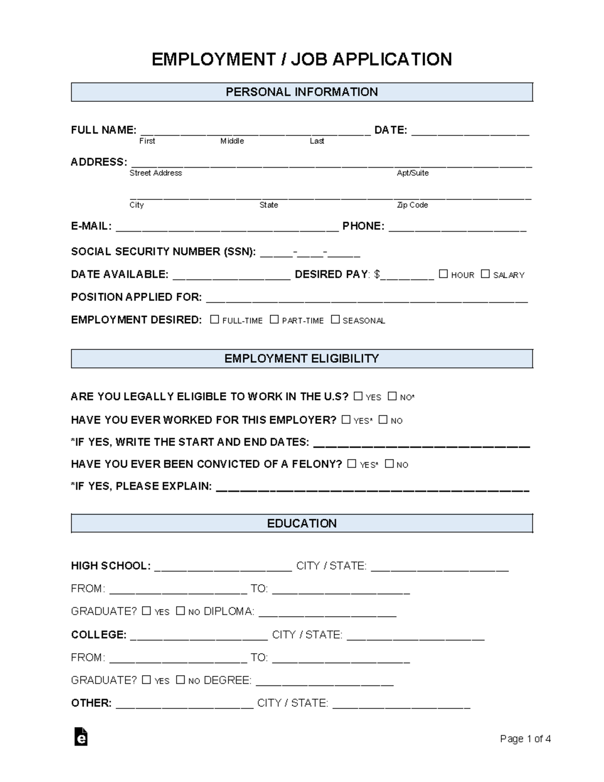 Employment-Job-Application - EMPLOYMENT / JOB APPLICATION PERSONAL ...