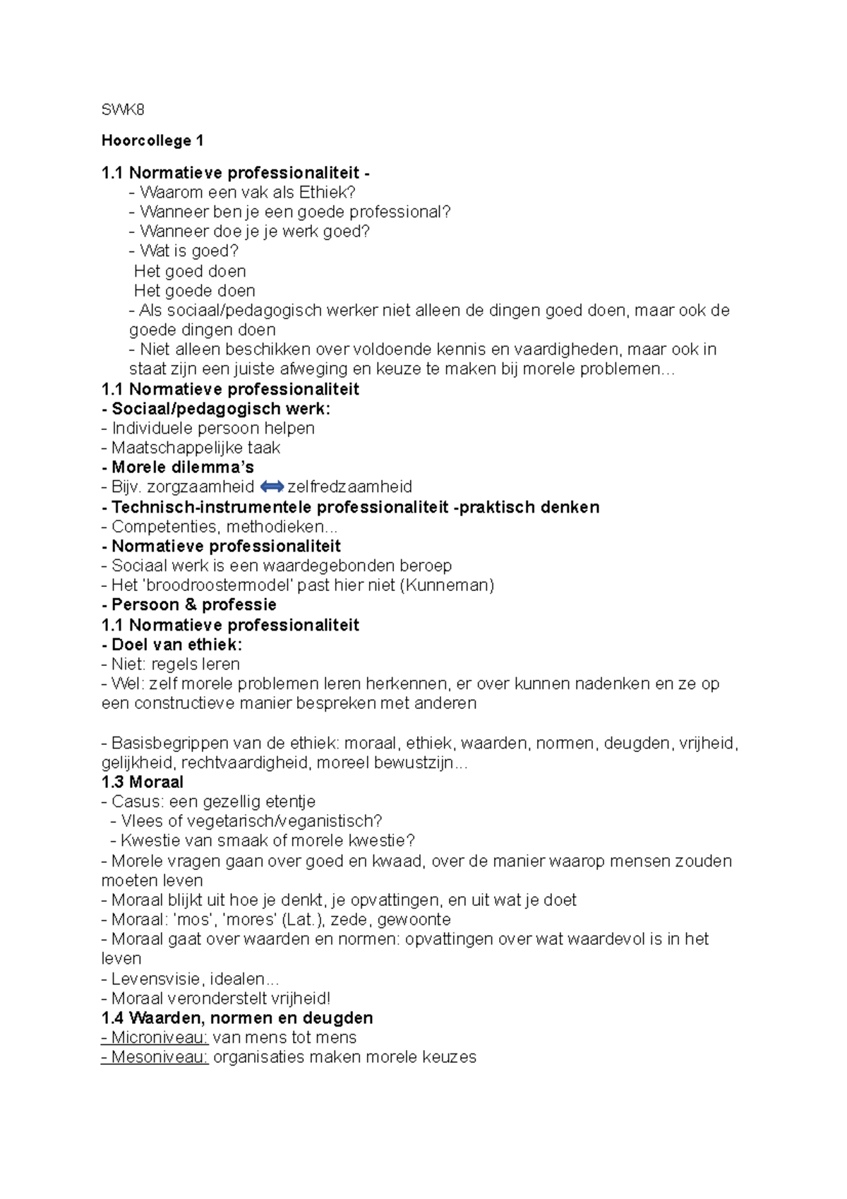SW K8 Hoorcollege - SWK - SWK Hoorcollege 1 1 Normatieve ...