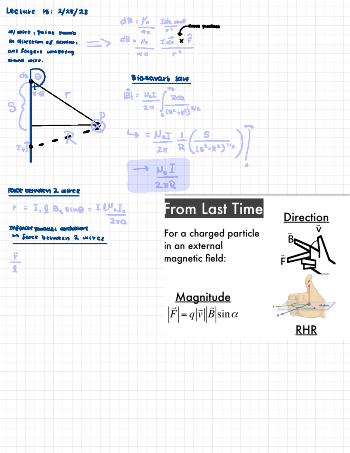 Physics 2B Lecture Notes - Lecture IS:2/28/ w/wire, point thumb r 2 in ...