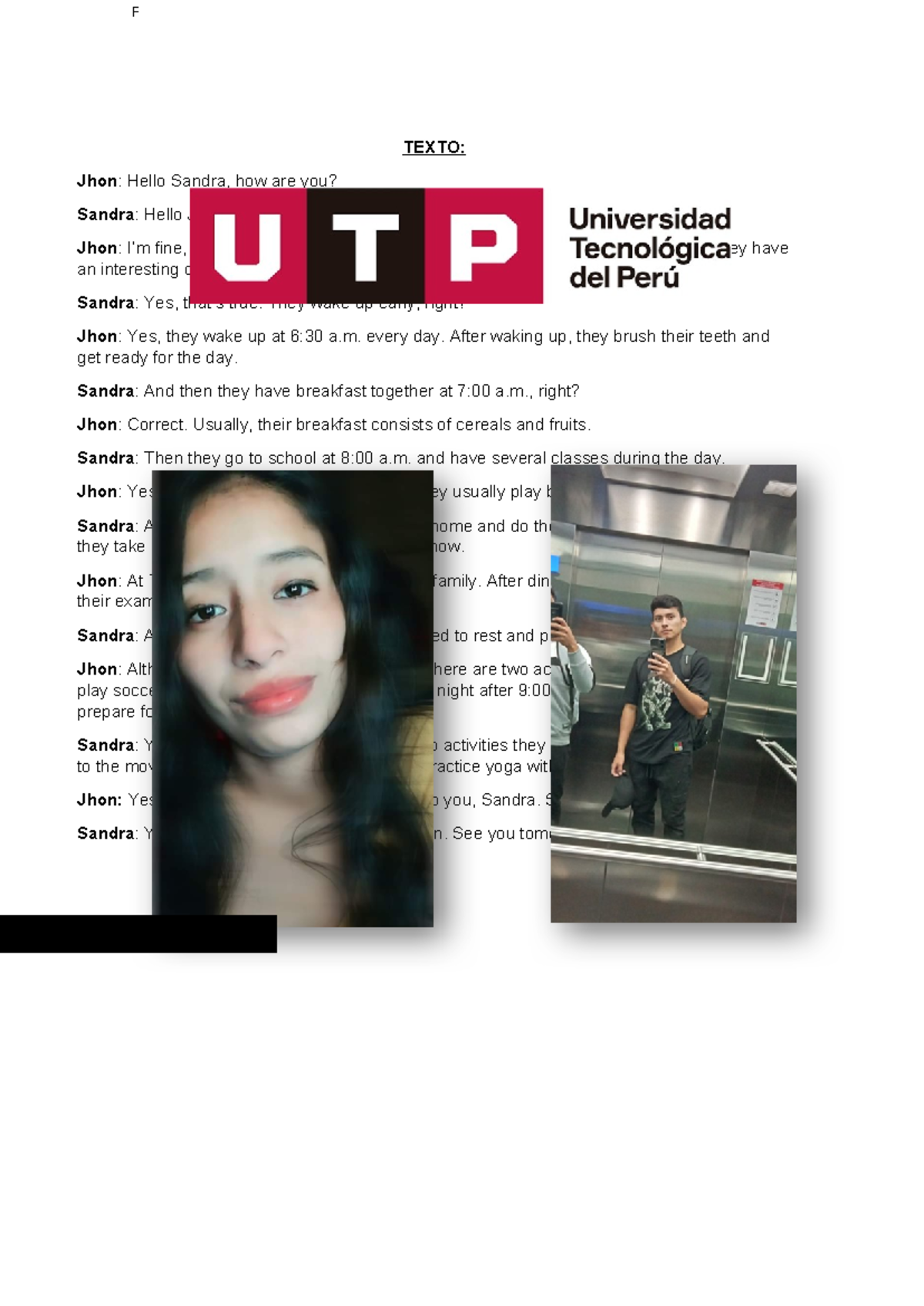 Tareadeinglessem 12 - fgyuujjju - F TEXTO: Jhon: Hello Sandra, how are ...