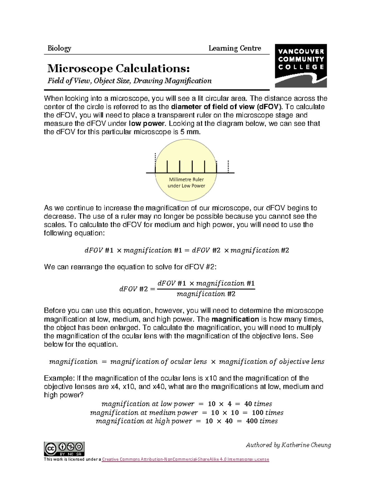 Microscope Calculations - Authored by Katherine Cheung Biology Learning ...