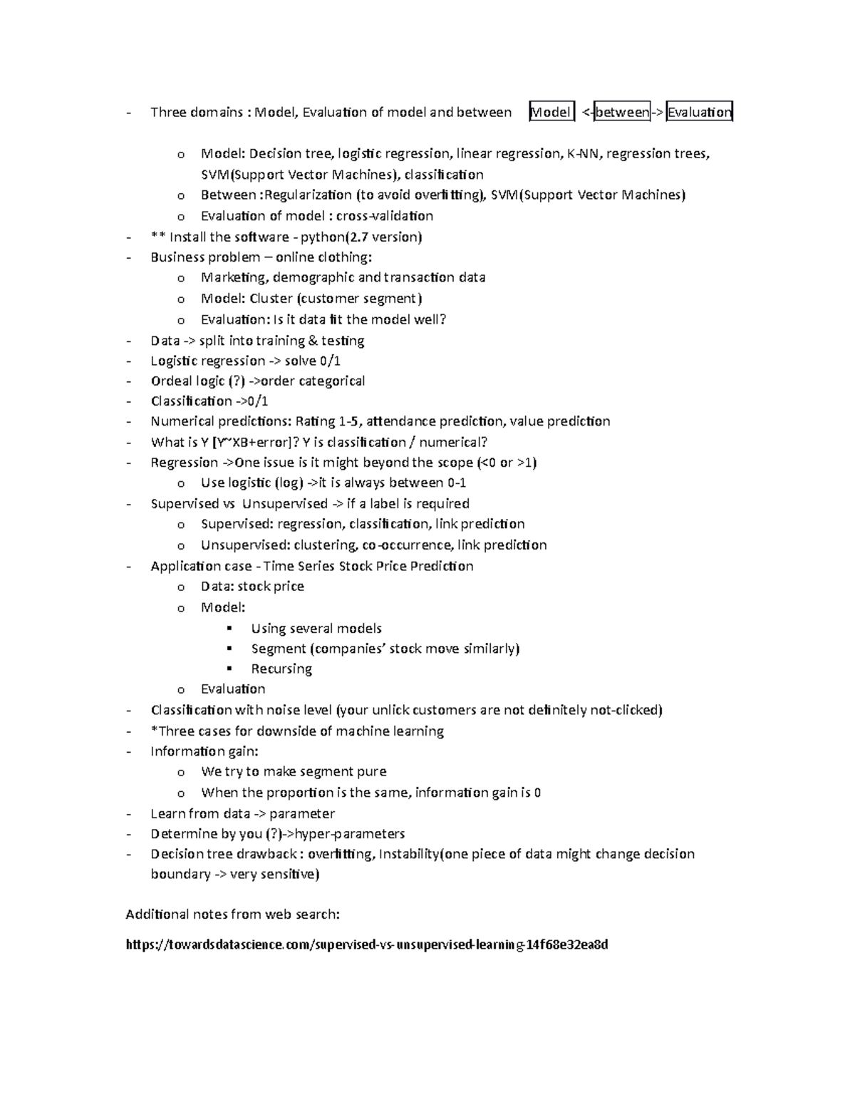 9-6 - class note - Three domains : Model, Evaluation of model and ...
