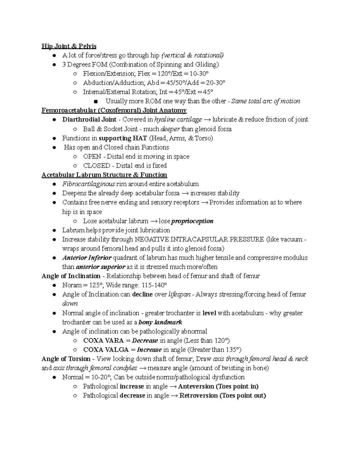 Sports Med -Exam Two - Lecture notes 6-14 - Hip Joint & Pelvis A lot of ...