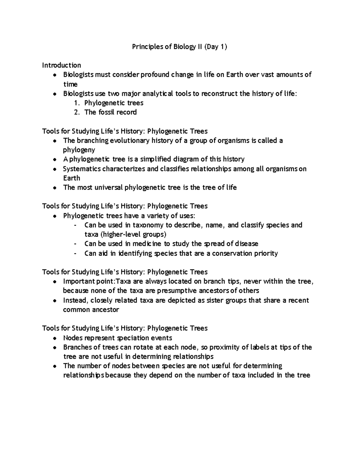 Principles of Biology II (Day 1) - Phylogenetic trees 2. The fossil ...