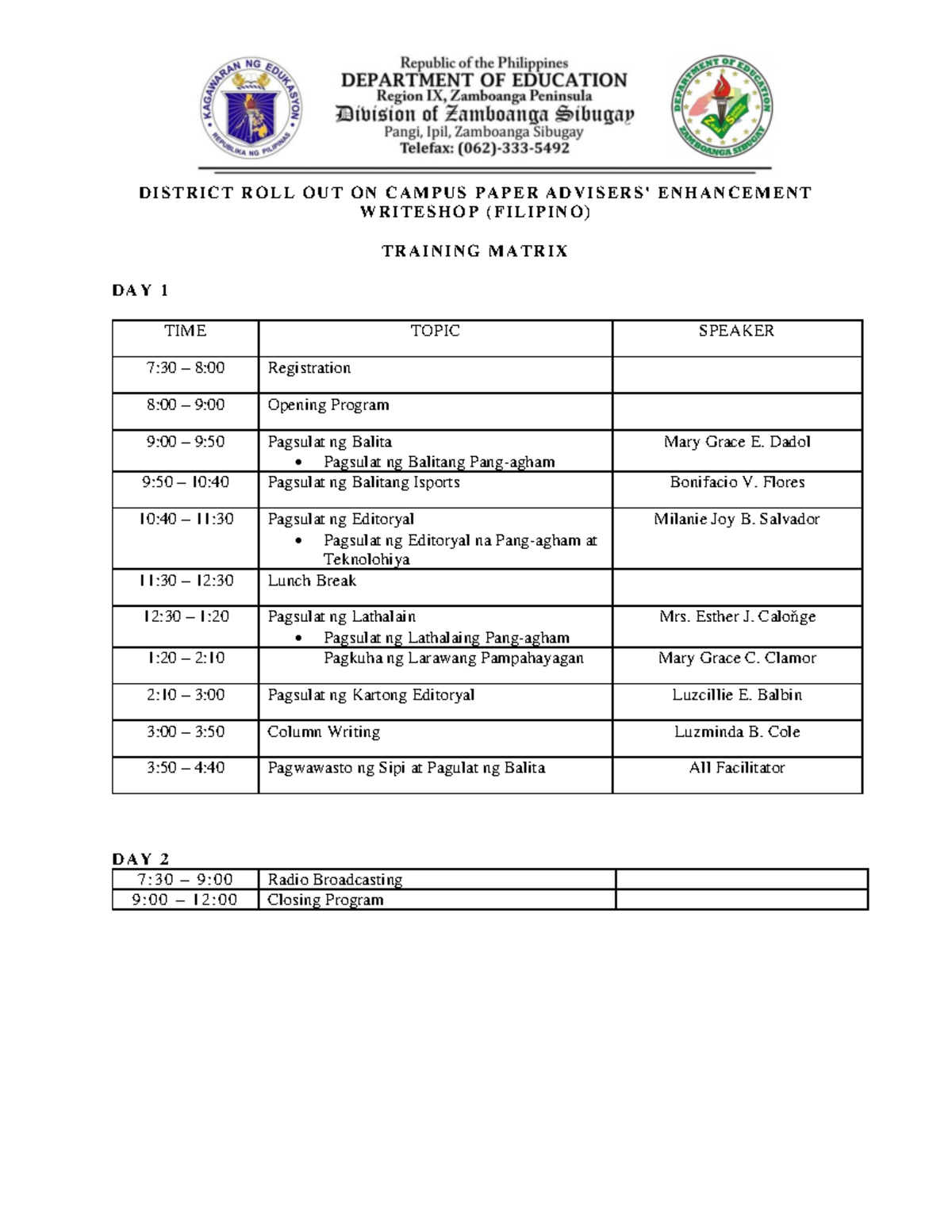 Akosi - files - DI STRI C T RO LL O UT O N CAMPUS PAPE R ADV I SERS ...