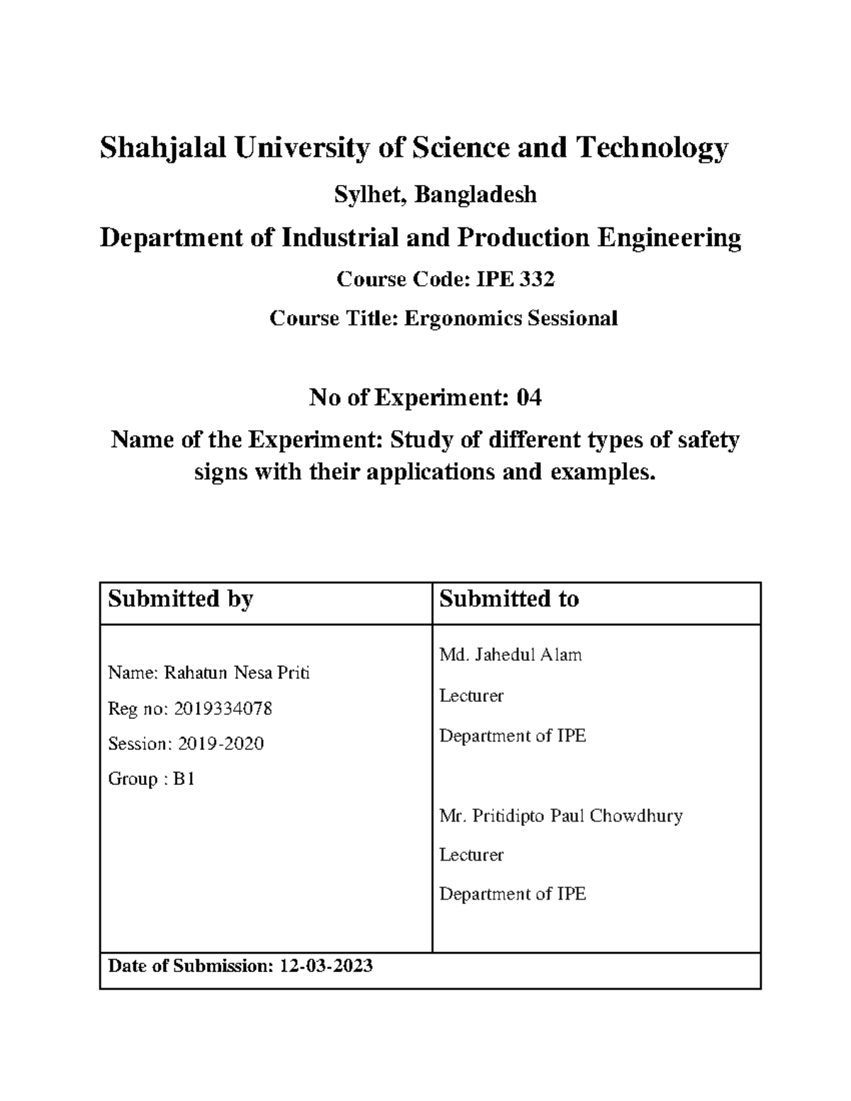 ERGO03 Safety Signs - Shahjalal University of Science and Technology ...