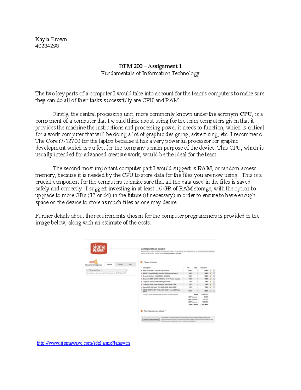 BTM 200 - Assignment 1 - Kayla Brown 40284298 BTM 200 – Assignment 1 Fundamentals of Information ...