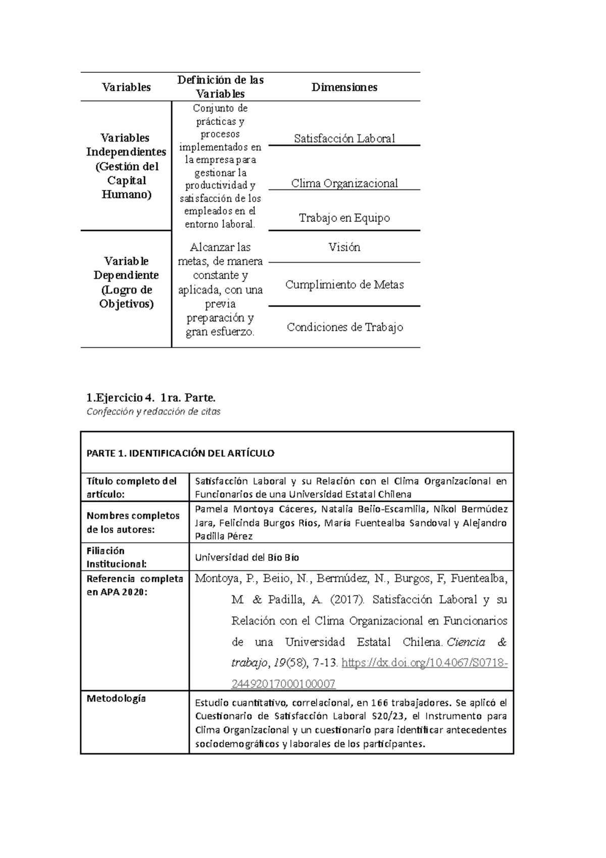 Actividad citas - Variables Definición de las Variables Dimensiones ...