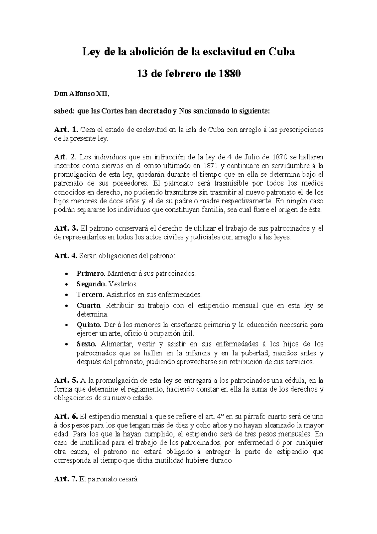 Texto abolición de la esclavitud en Cuba - - Studocu