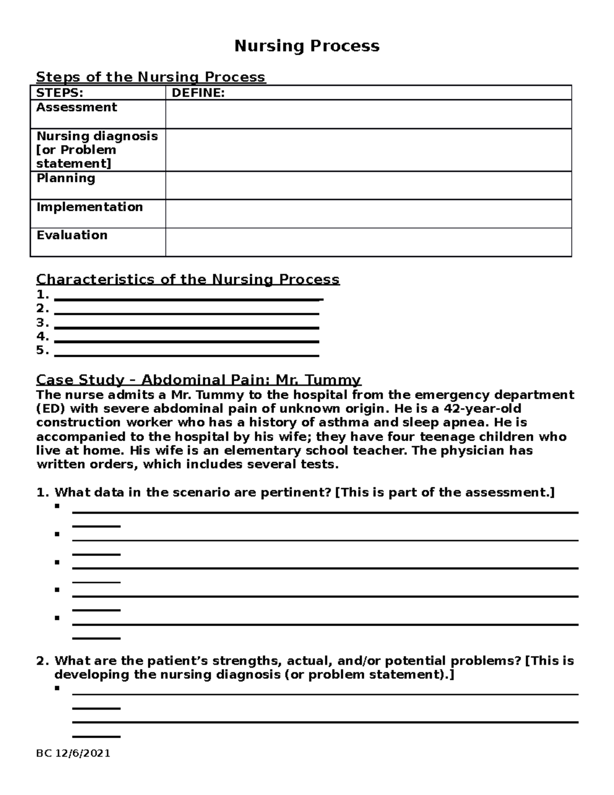 NUR-120D Nursing Process 2 - Nursing Process Steps of the Nursing ...