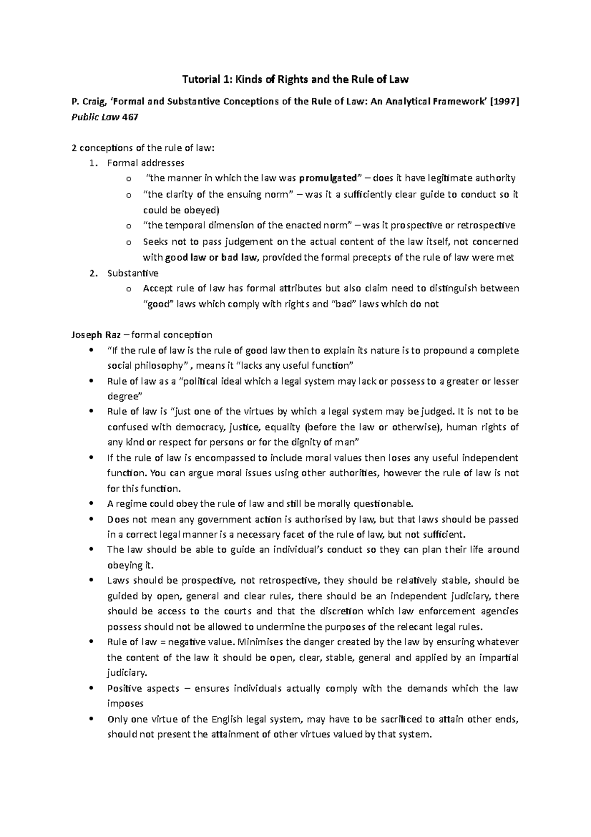 Notes on the Rule of Law - Tutorial 1: Kinds of Rights and the Rule of ...