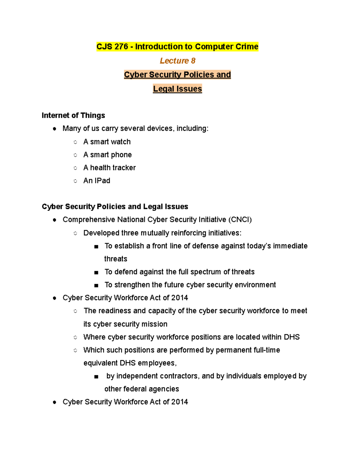 Cjs 276 Lecture 8 Spring 2020 Cjs 276 Introduction To Computer Crime Lecture 8 Cyber