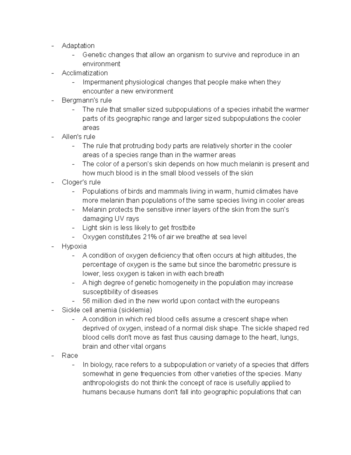 Intro to Anthro- Chapter 4 - Adaptation Genetic changes that allow an ...