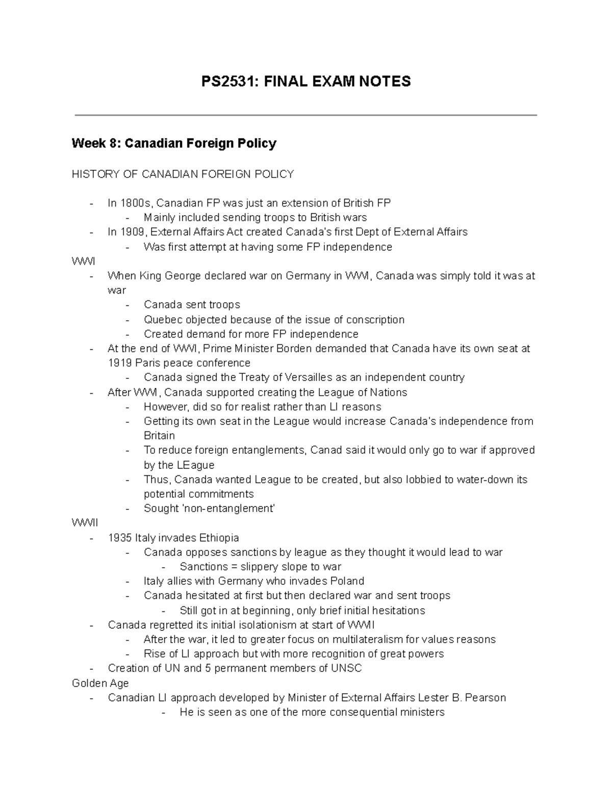 PS2531 Final Exam Notes - PS2531: FINAL EXAM NOTES Week 8: Canadian ...