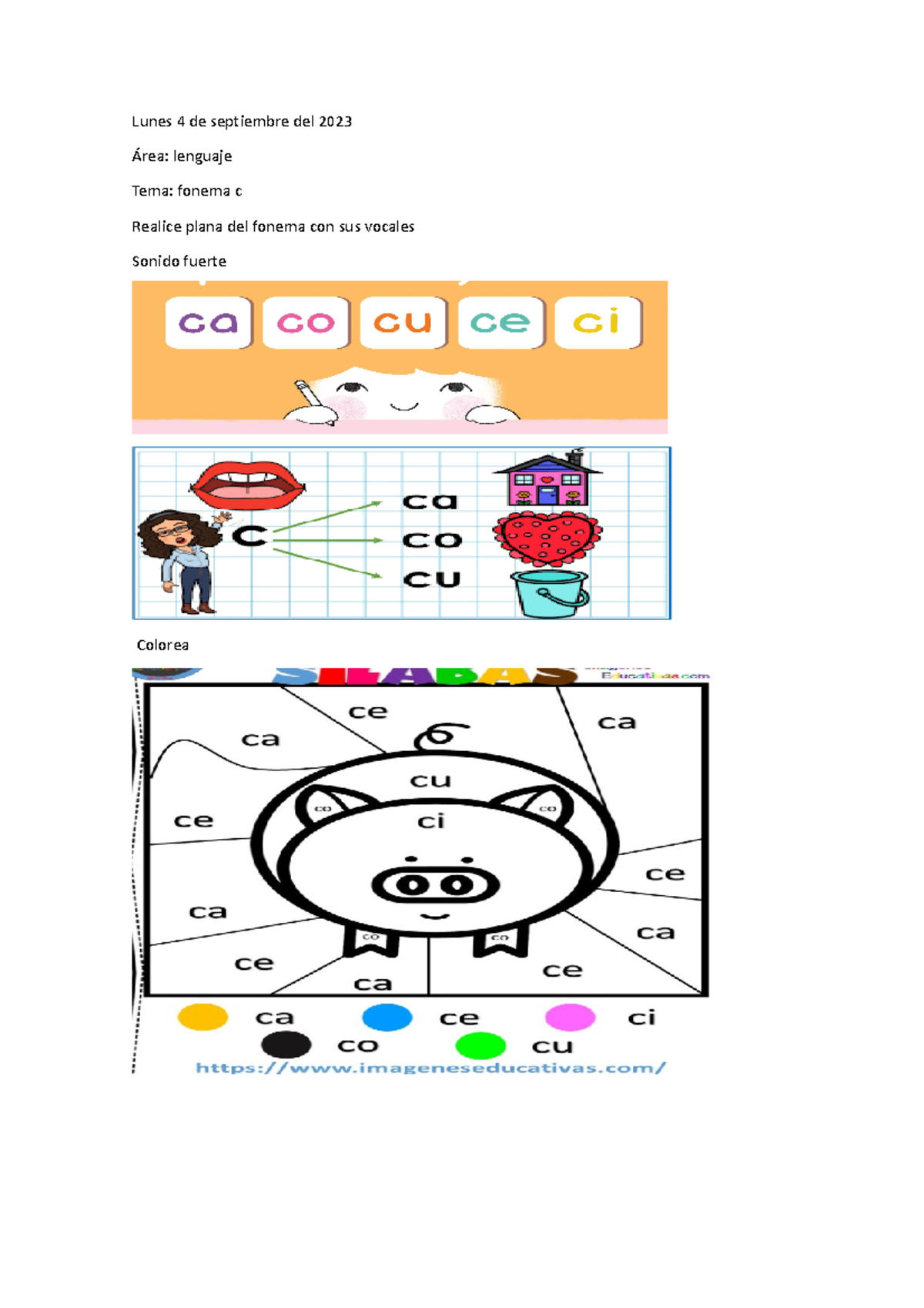 Lunes 4 al 8 sept-6551693799662 (2) - Lunes 4 de septiembre del 2023 Área: lenguaje Tema: fonema ...