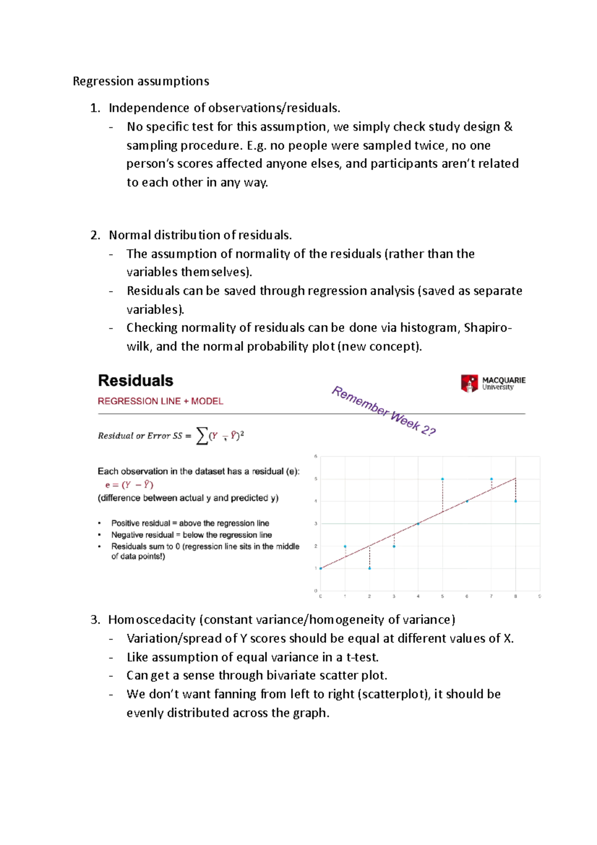 STAT2248 Week 3 and 4 - summary notes & cmds - Regression assumptions 1 ...