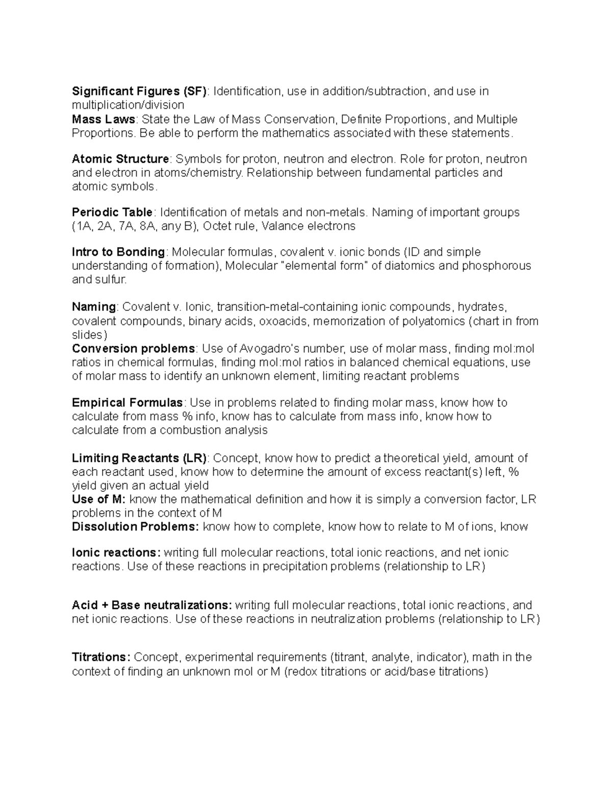 Final EXAM Study Guide - Gen Chem 1 Exam 3 material organized by ...