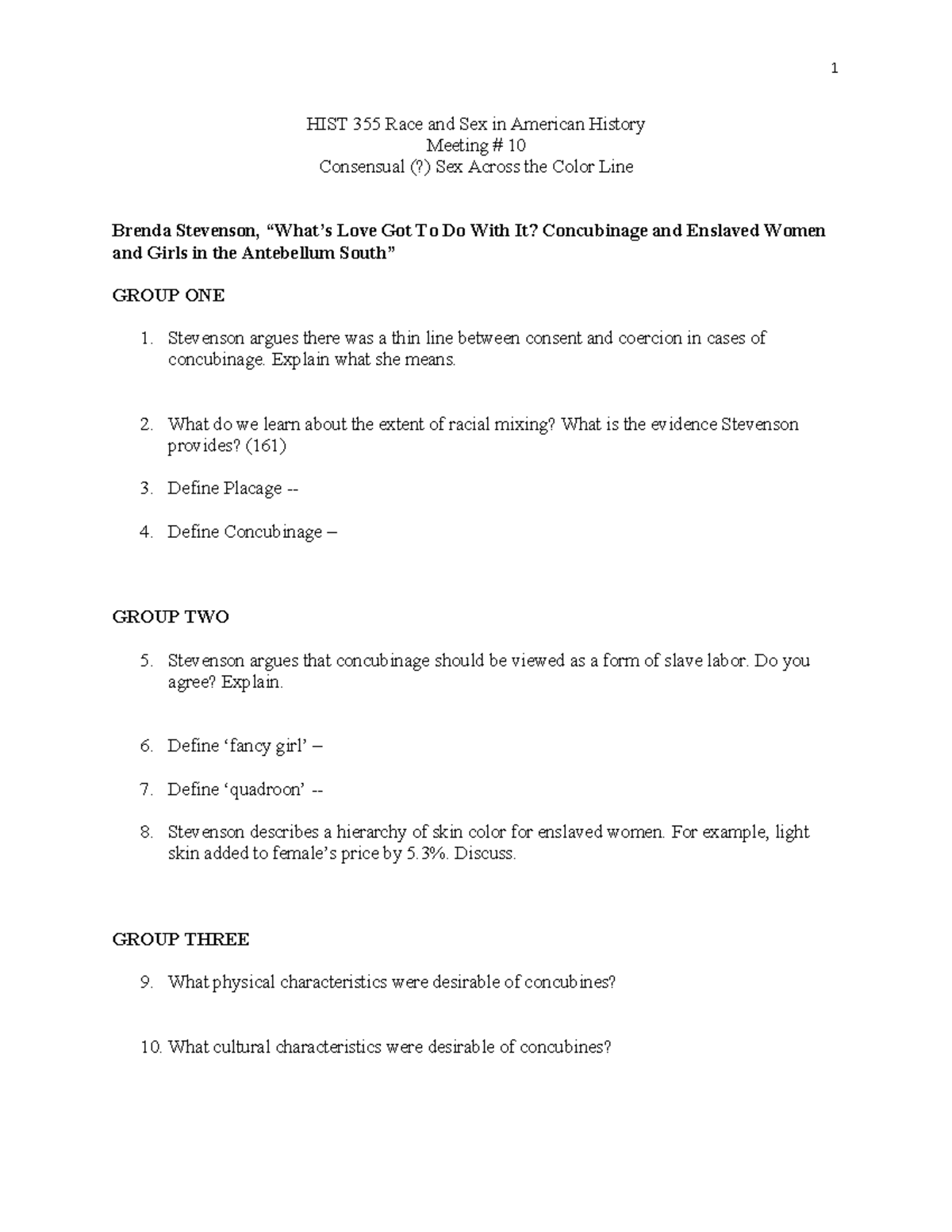 Discussion question HIST 355 - 1 HIST 3 55 Race and Sex in American ...