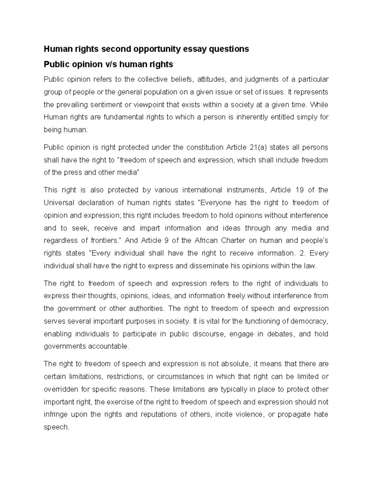 Human rights second opportunity essay questions - It represents the ...