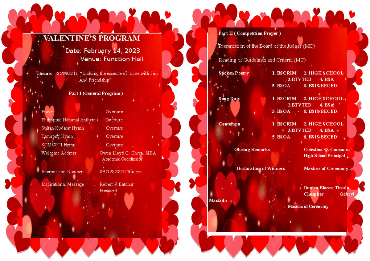 FEB 14 Progrom - All about Valentine - VALENTINE’S PROGRAM Date ...