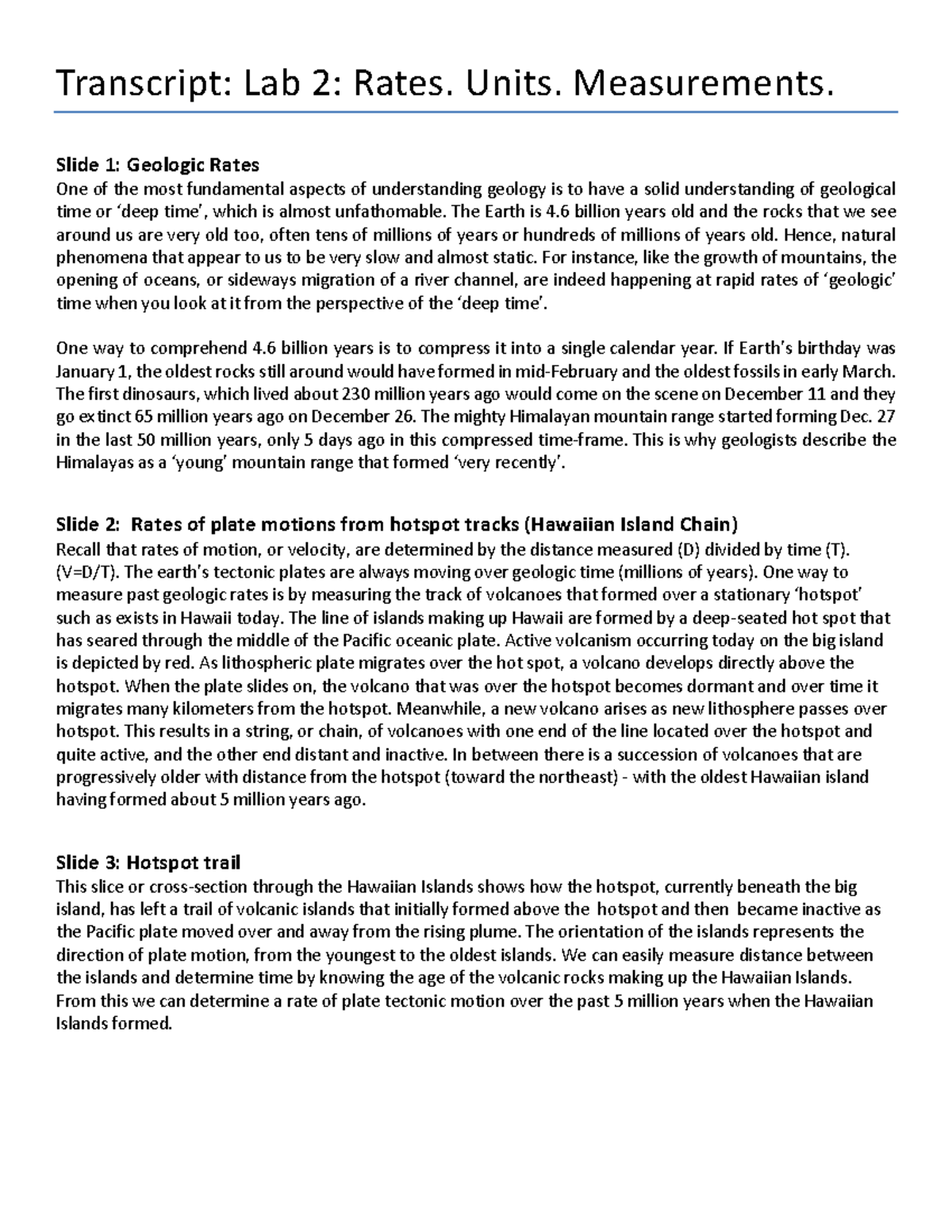 Lab 02 Transcript - Transcript: Lab 2: Rates. Units. Measurements ...