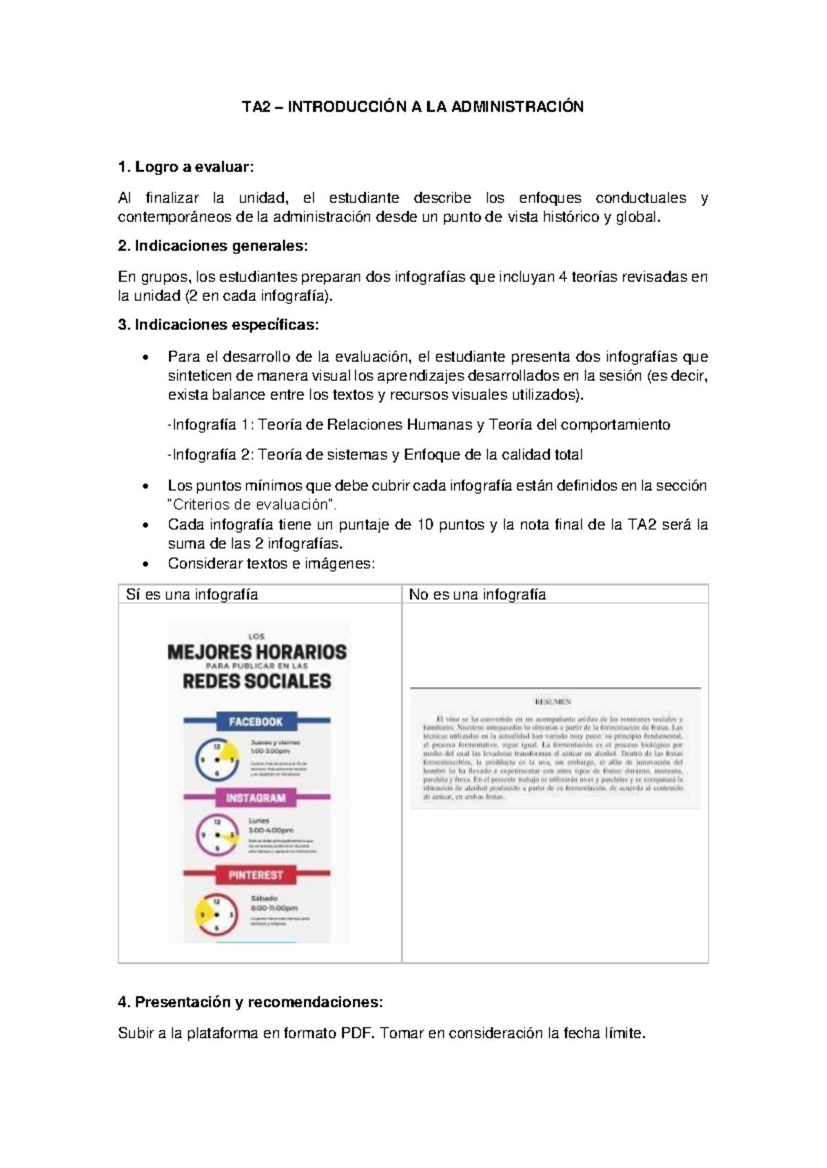 TA2 - Indicaciones - TA 2 – INTRODUCCIÓN A LA ADMINISTRACIÓN Logro a evaluar: Al finalizar la ...