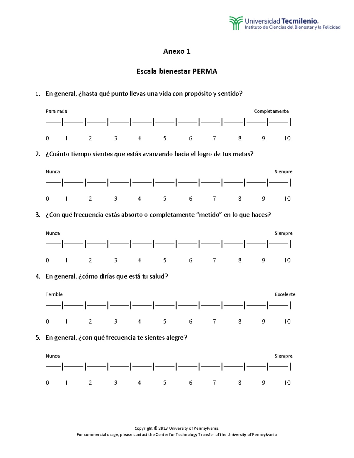 Anexo 1. Escala Perma - Copyright © 2013 University of Pennsylvania ...