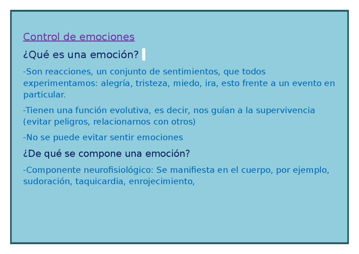 Control de emociones - Control de emociones ¿Qué es una emoción? -Son ...
