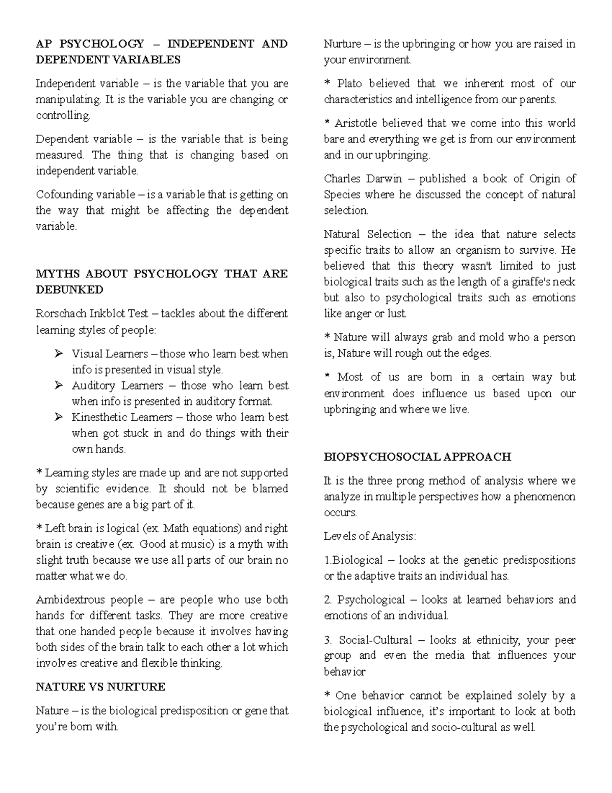 Notes about the Introduction to Psychology - AP PSYCHOLOGY ...