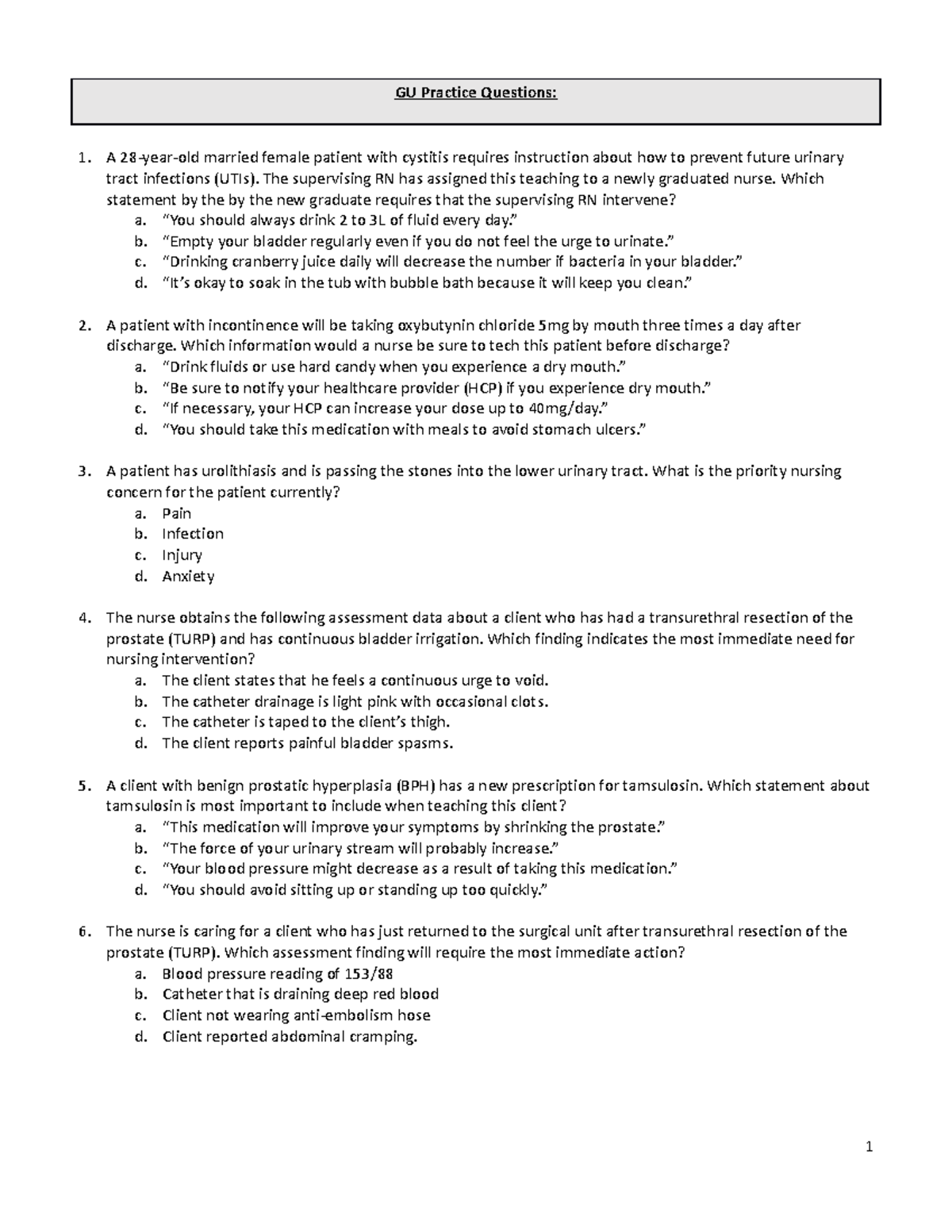 GU Practice Questions-2022-1 - GU Practice Questions: A 28-year-old ...