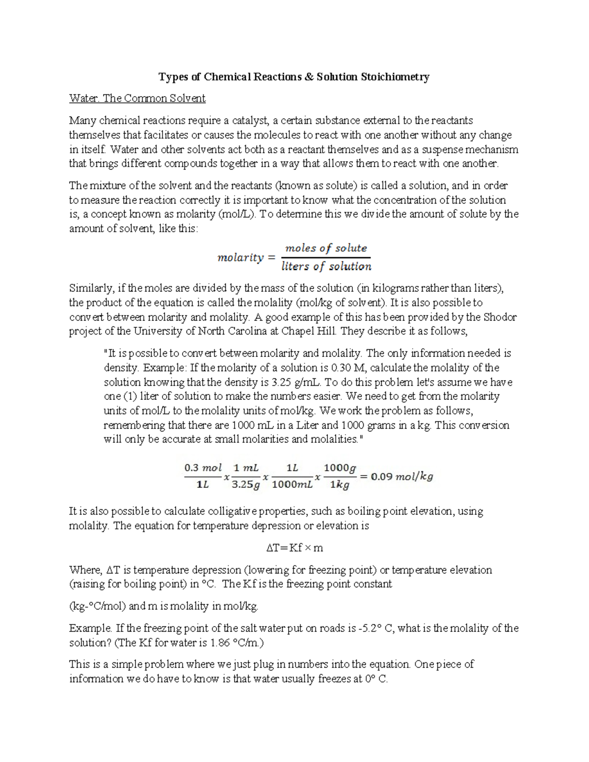 CHEM 101 Lesson 4 Types of Chemical Reactions & Solution Stoichiometry - Types of Chemical ...