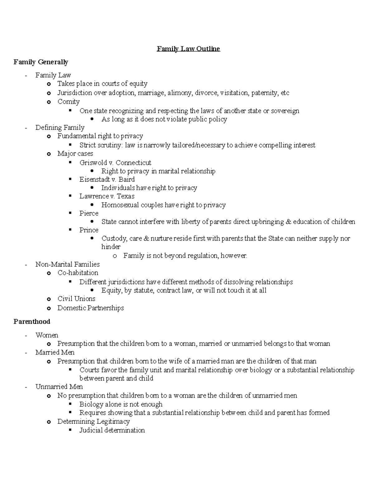 Family Law Outline - Family Law Outline Family Generally Family Law o ...