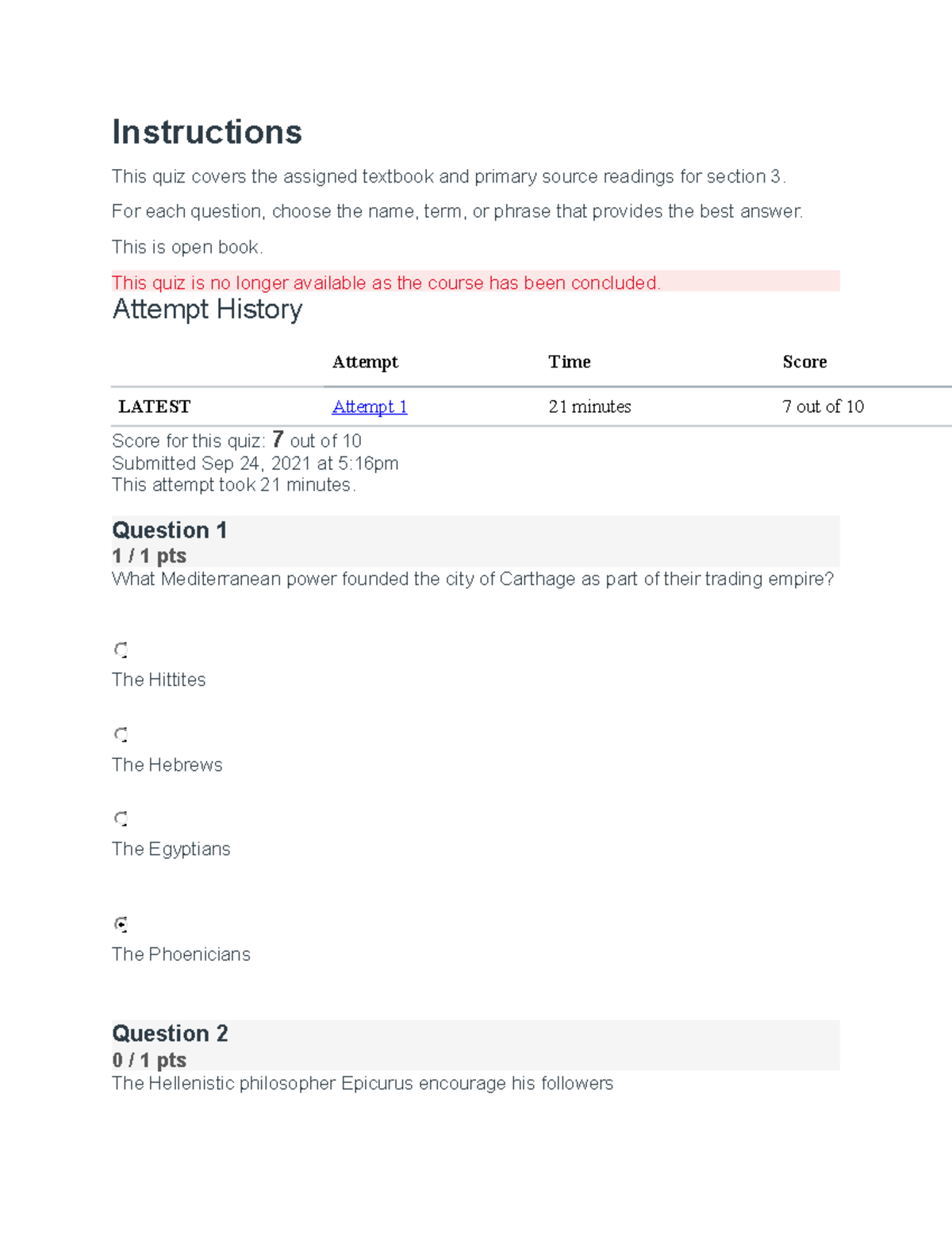 Reading quiz 2 - Instructions This quiz covers the assigned textbook ...