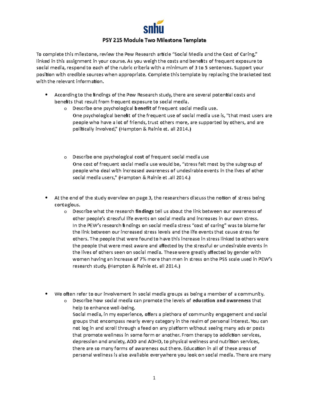 PSY 215 Module Two Milestone Template (Completed) - PSY 215 Module Two ...